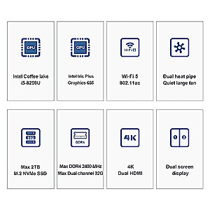 Beelink New 8th Generation Intel 4 Cores 8 Threads i5-8259U Processor(up to 3.8GHz), Mini pc with 16G DDR4 RAM/500GB NVMe M.2 SSD, Support 4K Dual HDMI Display,WiFi5,BT5.0, 4*USB 3.0
