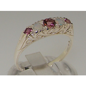 LetsBuyGold 925 Sterling Silver Natural Pink Tourmaline and Opal Womens Anniversary Ring - Size 8.25