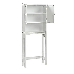 Merax, White Over-The-Toilet Shelf, Bathroom Storage Cabinet Organizer with Two Doors, Soild Wood Frame