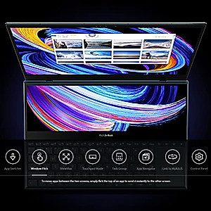ASUS ZenBook Pro Duo 15 OLED UX582 Laptop, 15.6” OLED 4K UHD Touch Display, Intel Core i9-11900H, 32GB, 1TB, GeForce RTX 3080 Laptop GPU, ScreenPad Plus, Windows 11 Pro, Celestial Blue, UX582HS-XH99T