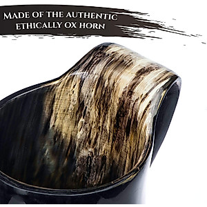 Trondebal Viking Drinking Horn Mug, 15-20 Oz Natural Ox Horn Cup & Cofee Stein | Cool Unique Gift for Men and Women, Home Decor Accessories | Shot Glasses for Beer, Ale, Mead, Whiskey