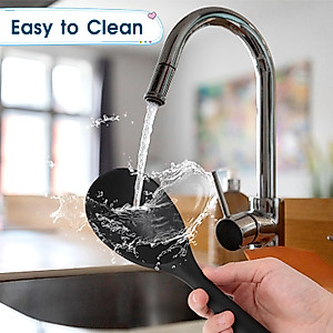 2Pcs Rice Spoon Paddle Silicone Black Rice Spoon Rice Cooker Spoon Non Stick Heat Resistant Kitchen Works for Rice Mashed Potato Salads