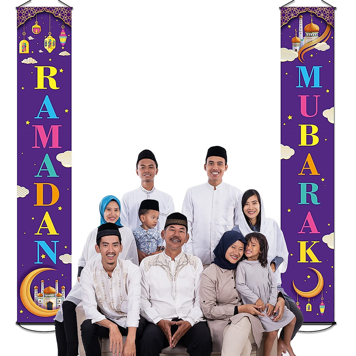 Ramadan Mubarak Decorations Eid Door Banner Backdrop Ramadan Theme Porch Signs Party Supplies Photo Booth Prop