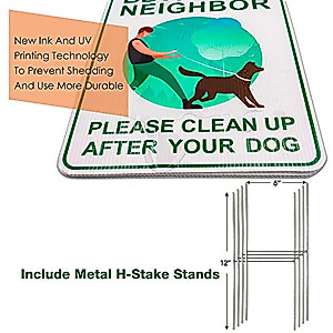 Clean Up After Your Dog Signs (4 Pack, 9 x 12") With Metal H-Stakes, Double Sided,No Dog Poop Lawn Signs,Outdoor & Sturdy
