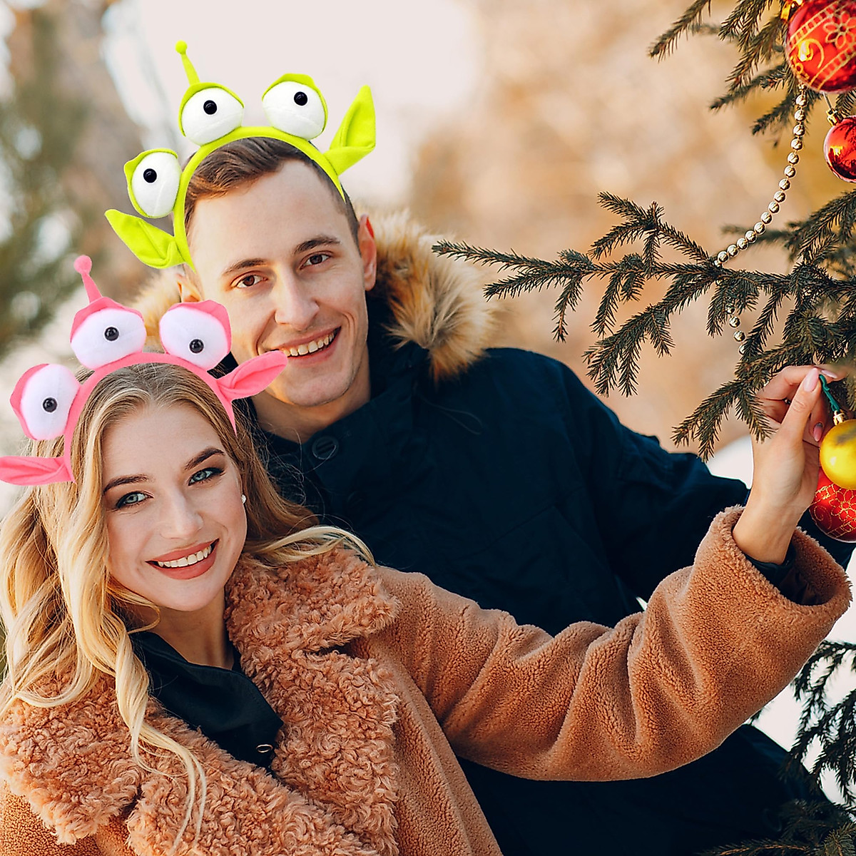 Leziazany Alien Headband Stretchy Plush Eyeball Headband Three Eye Plush Alien Monster Headband for Christmas party cosplay