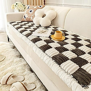 HOMEREFROM Cream-Coloured Large Plaid Square Pet Mat Bed Couch Cover, Fuzzy Couch Cover for Sofa, Dog Blankets for Large Dogs, Dog Bed Cover Pet Blanket (27.55 * 82.67, Black)