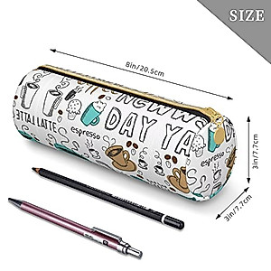 ASEELO Delicious Coffee Pencil Case Pencil Pouch Black Pencil Bag PU Leather Pen Case Big Capacity Pencil Case,for Pens, Markers, Makeups, Change, Coins