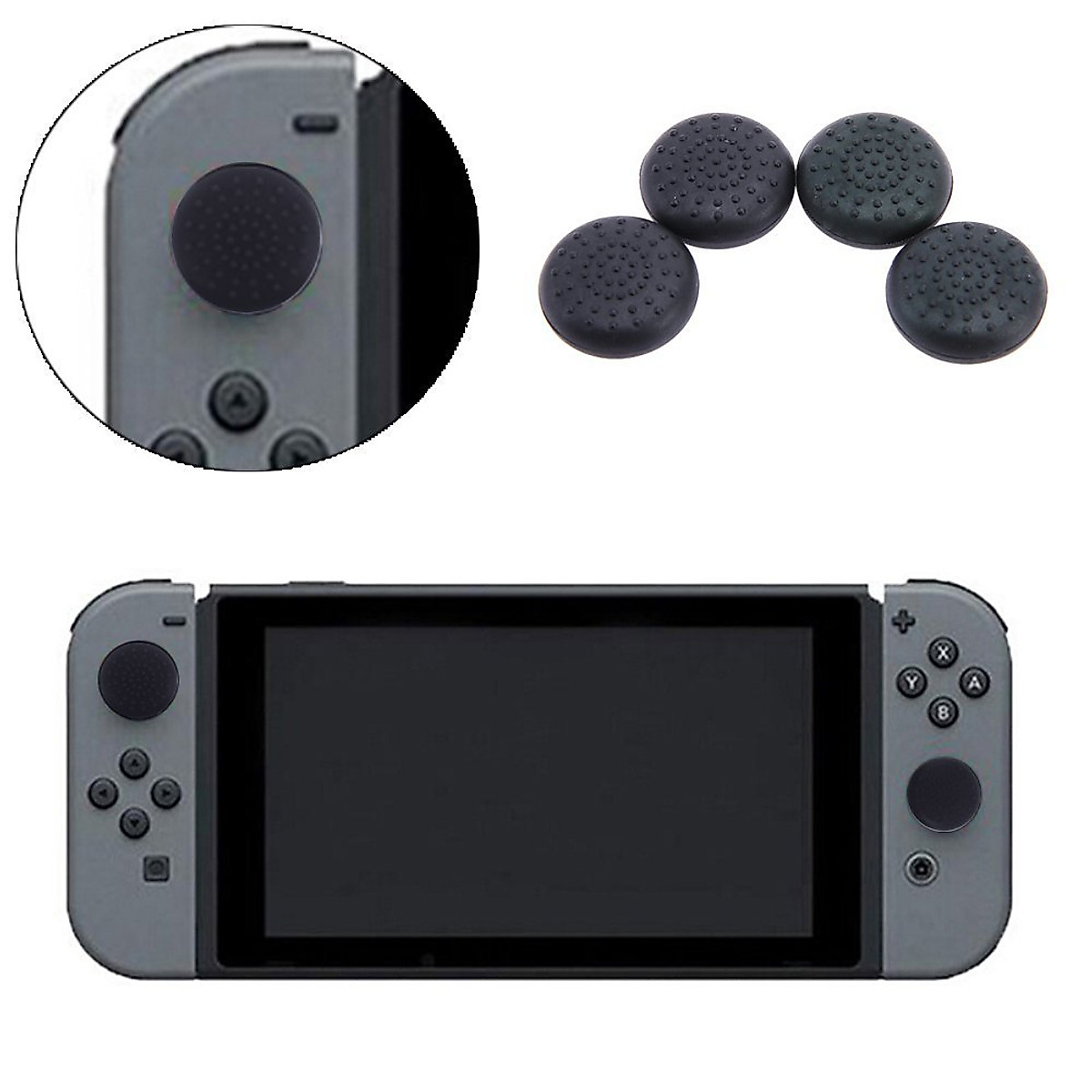 Replacement TPU Silicone Analog Controller Joystick Thumb Stick Grip Cap Cover for Nintendo Switch NS Joy-Con (Black)