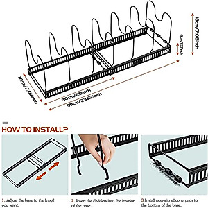 Daddynme Expandable Pot and Pan Organizers Rack, 10+ Pans and Pots Lid Organizer Rack Holder, Kitchen Cabinet Pantry Bakeware Organizer Rack Holder with 10 Adjustable Compartments