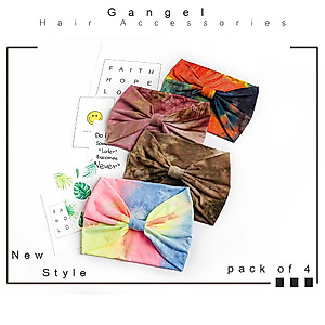 Gangel Tie Dye Headbands Wide Turban Knotted Head Wraps Boho Hair Scarf Yoga Hair Accessories for Women (Pack of 4) (Type A)
