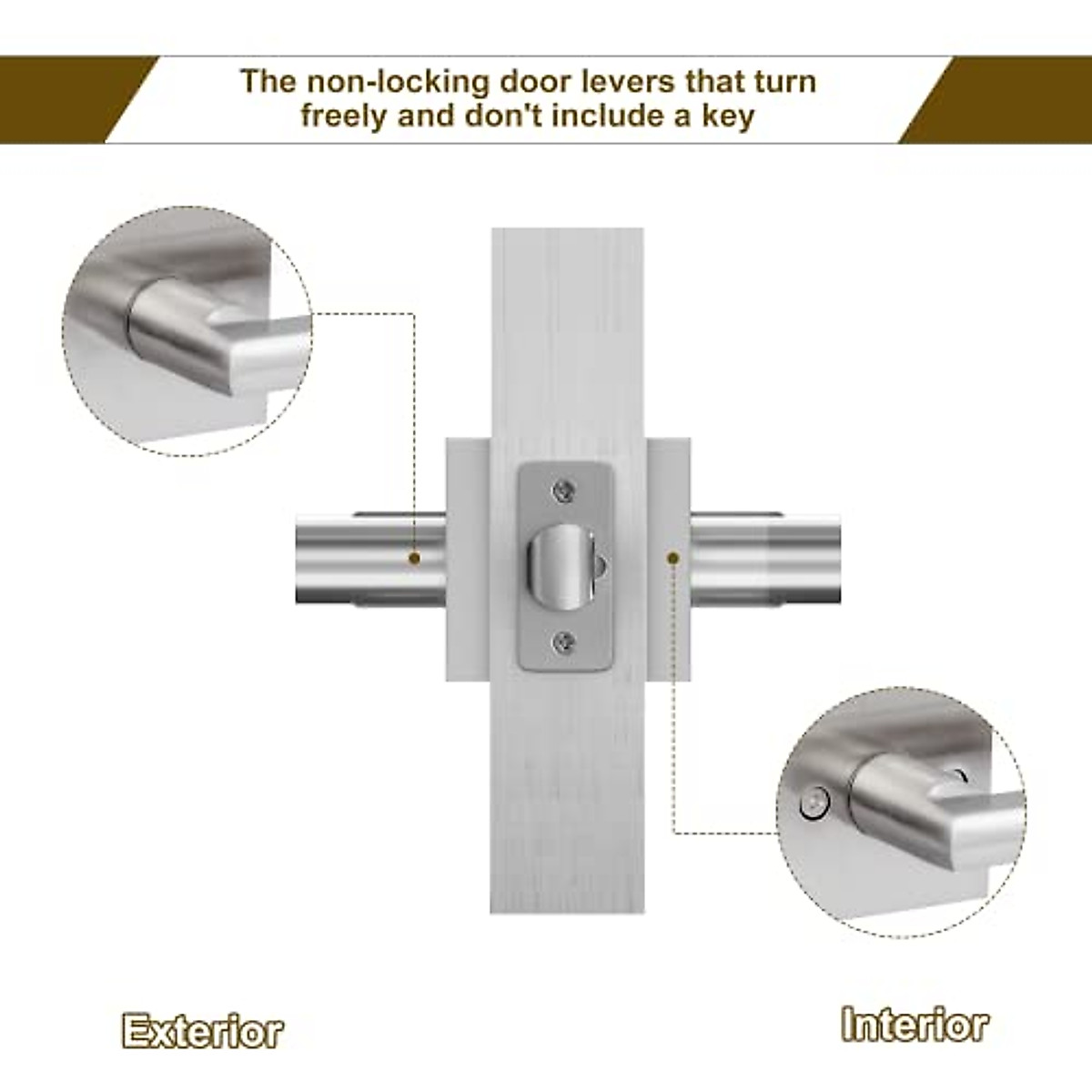 HOSOM 6 Pack Passage Door Handles Interior Door Levers for Hallway, Closet Doors Heavy Duty No Locking Door Handle Set, Satin Nickel Finished with Square Plate