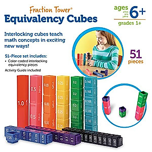 Learning Resources Fraction Tower Equivalency Cubes - 51 Pieces, Ages 6+ Math Learning Toys for Kids, Math Classroom and Homeschool Accessories, Fractions Learning for Kids,Back to School Supplies