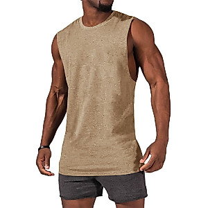 ZIWOCH Men's Sleeveless Tank Tops Crewneck Solid Loose Fit Shirt Khaki