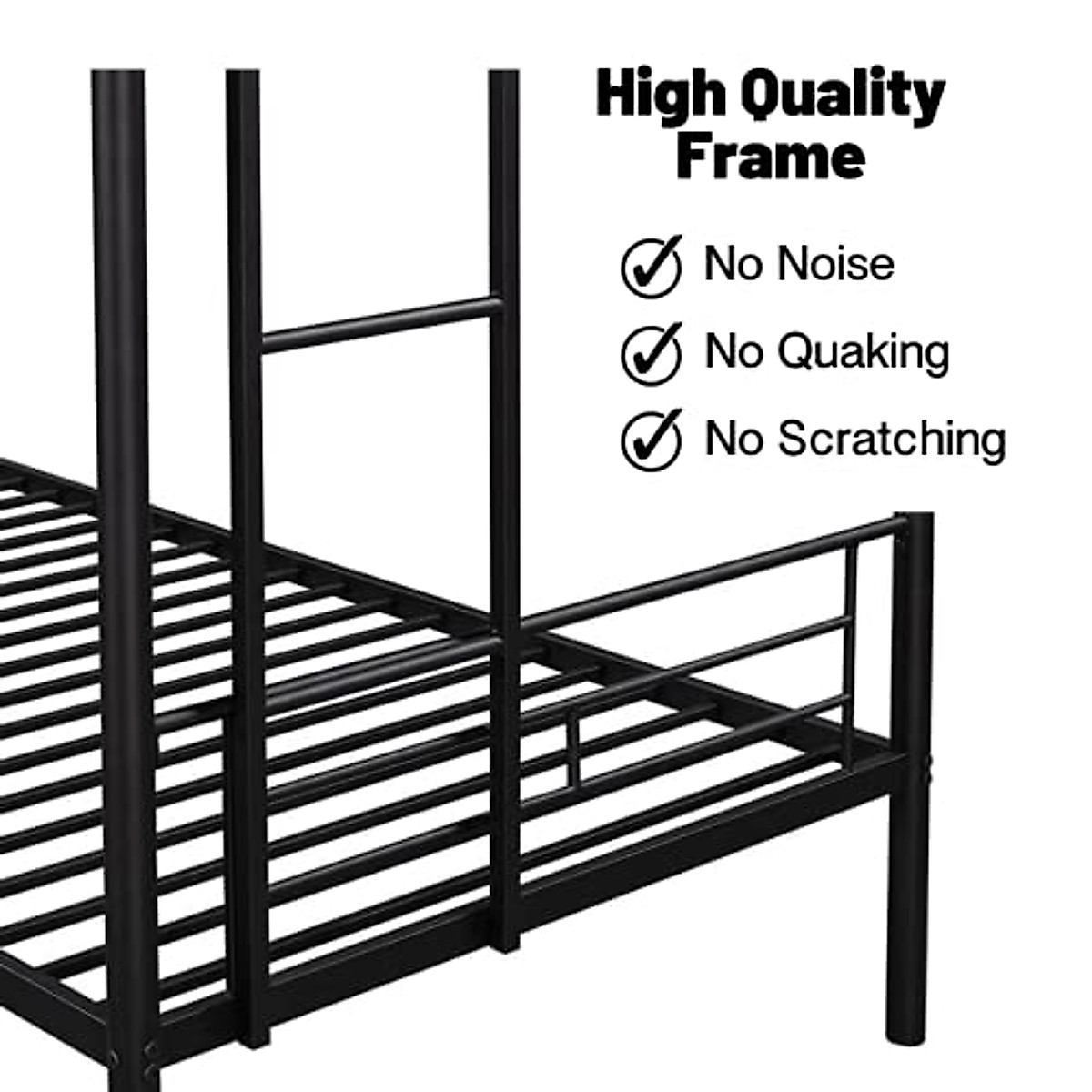ZEROFEEL Twin Over Twin Metal Bunk Bed Frame, CPC Certified, Heavy Duty Space-Saving Design,Easy Assembly with Safety Guard Rails & 2 Side Ladder for Adults Children Teens