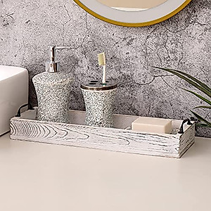 Rustic Wooden Serving Trays Rectangular Wood Serving Tray with Handle,Ottoman Tray for Living Room 16 Inch Long Narrow Tray for Serving Wine(whitewashed)