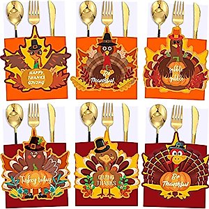 36 Pieces Turkey Cutlery Paper Holders Thanksgiving Utensil Cutlery Holder Set Gobble Silverware Paper Pocket Pouch Cutlery Wraping Bag Set for Home Dining Room Thanksgiving Tableware Supplies