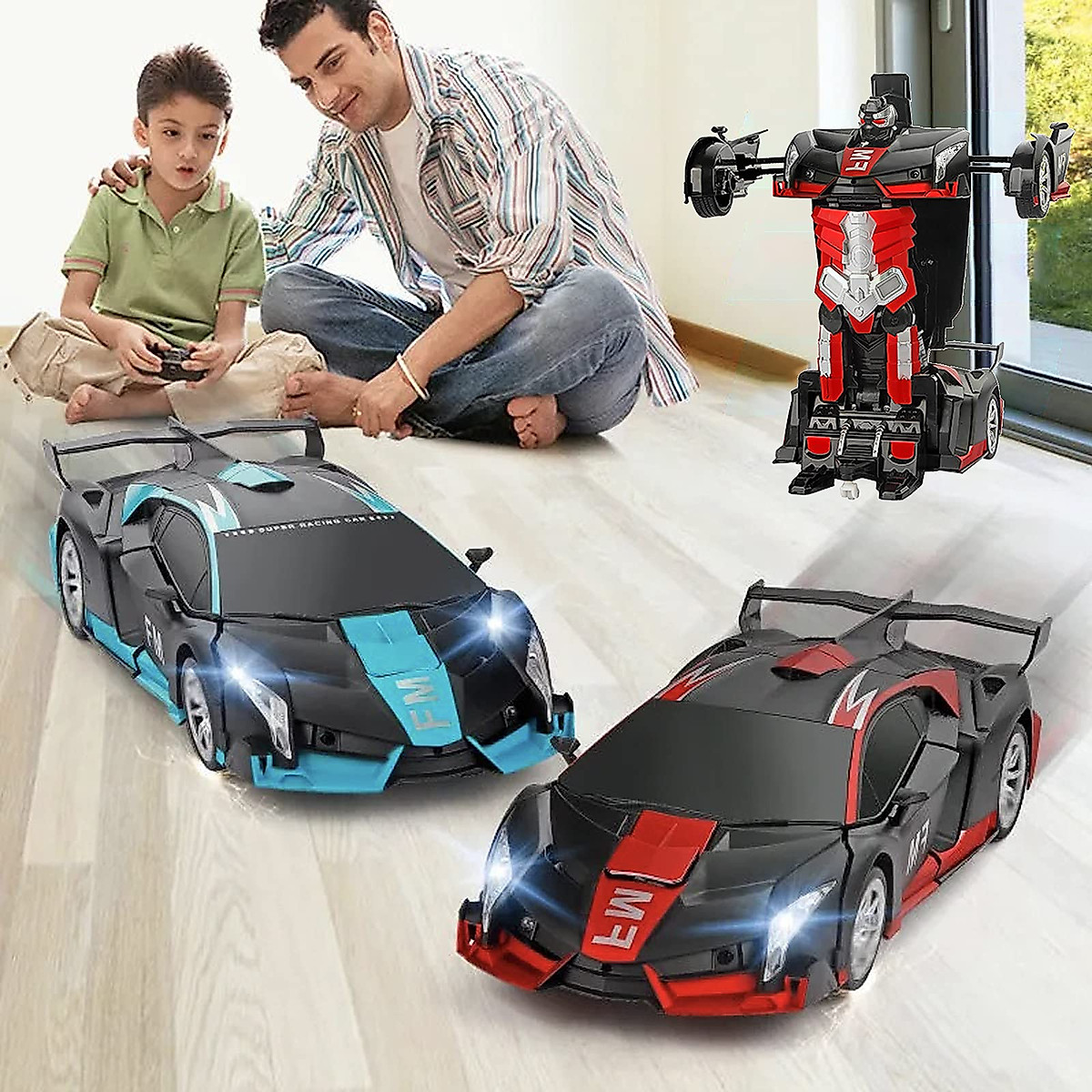 【2023 latest】LED Remote Control Car Transforming Robot 360 Degree Drifting one-click Deformation Rechargeable Police Toy Car 2.4Ghz 1:18 Scale Best Birthday Xmas Holiday Toy Present for Boys and Girls