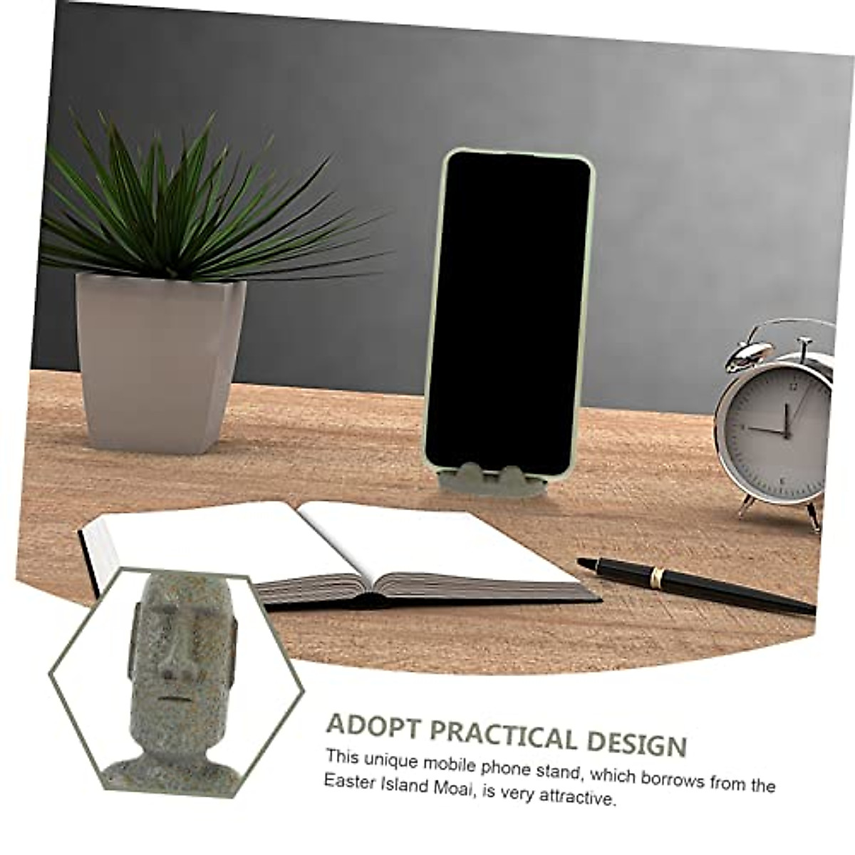 HOOTNEE Mobile Phone Holder Garden Easter Island Sculpture Desk Cell Phone Holder Phone Stand for Desk Charger Stand Office Phone Holder for Desk Resin Intelligent Charging Station