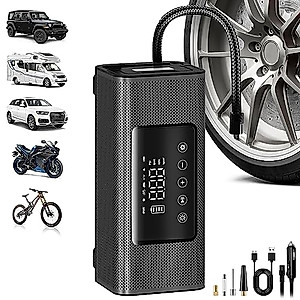 Dexico Portable Air Compressor Tire Inflator -Upgrade 10400mAh Electric Air Pump for Car Tires-150 PSI Tire Pump-Cordless Tire Inflation with Pressure Gauge Emergency Light for Car, Truck, Black
