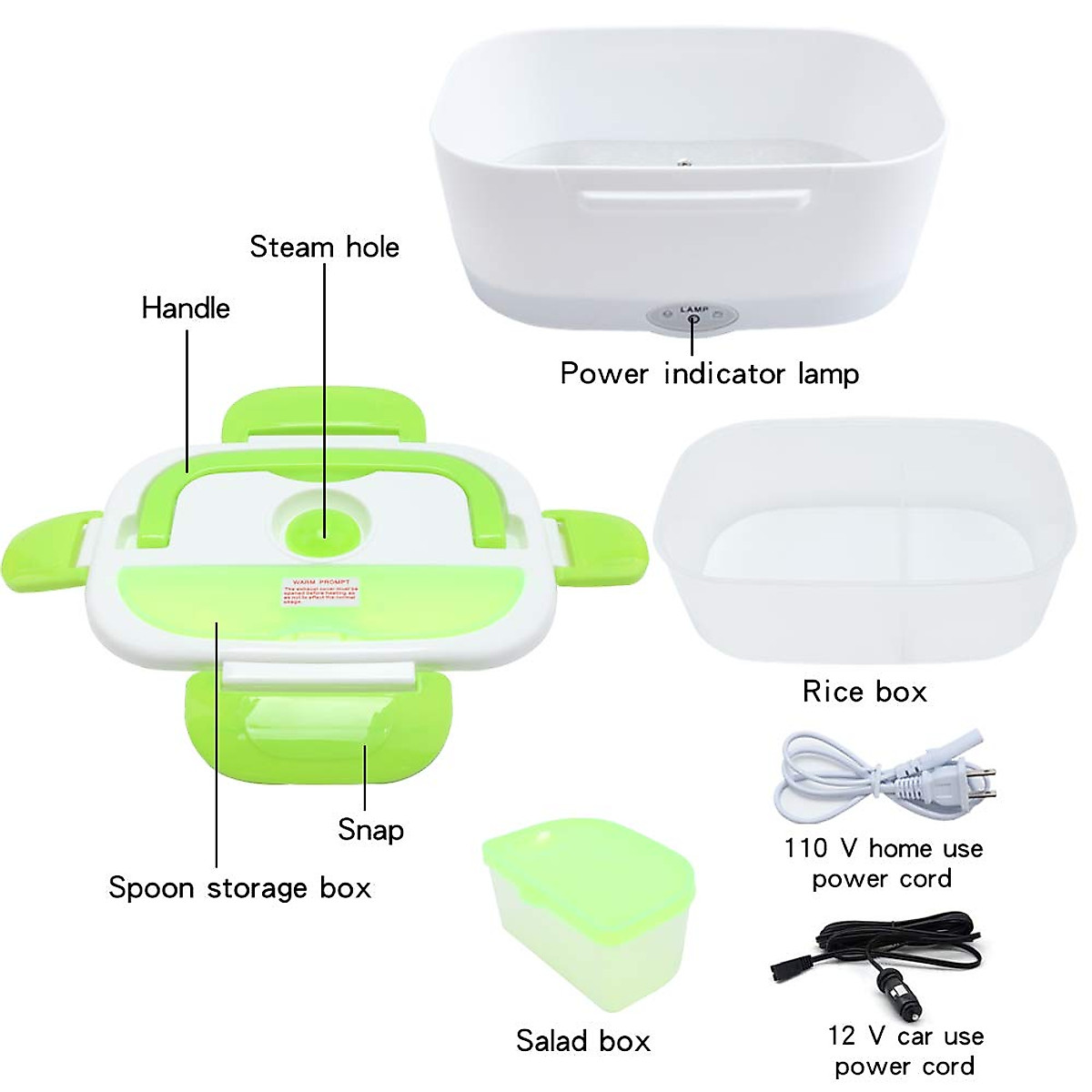 Vech Electric Lunch Box, Portable Food Heater Car and Home Dual Use with BPA Free PP Plastic Container Food Grade Material 110V&12V40W, Food Warmer Heater 1.5L, Spoon and 2 Compartments Included …