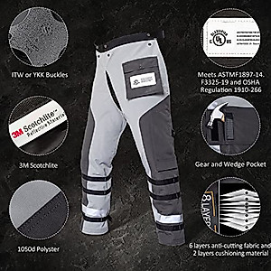 Technical Wrap Chainsaw Chaps by UL Class A 8 Layers Chainsaw Pants Apron Style Black Gray