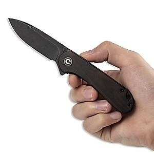 CIVIVI Folding Pocket Knife, 2.96" D2 Black Stonewashed Blade Black Ebony Wood Handle, Elementum Liner Lock Flipper Knife with Deep Carry Pocket Clip for EDC C907W