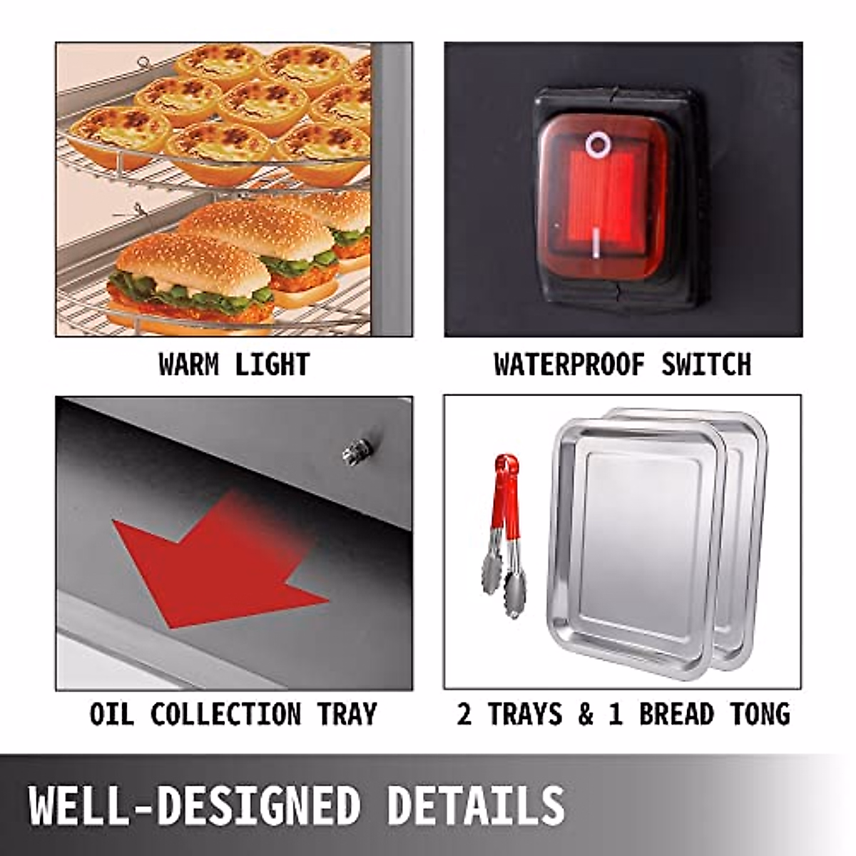 Commercial Food Warmer Display 5-Tier Pizza Warmer Cabinet with Tempered-Glass Door and Free Accessories