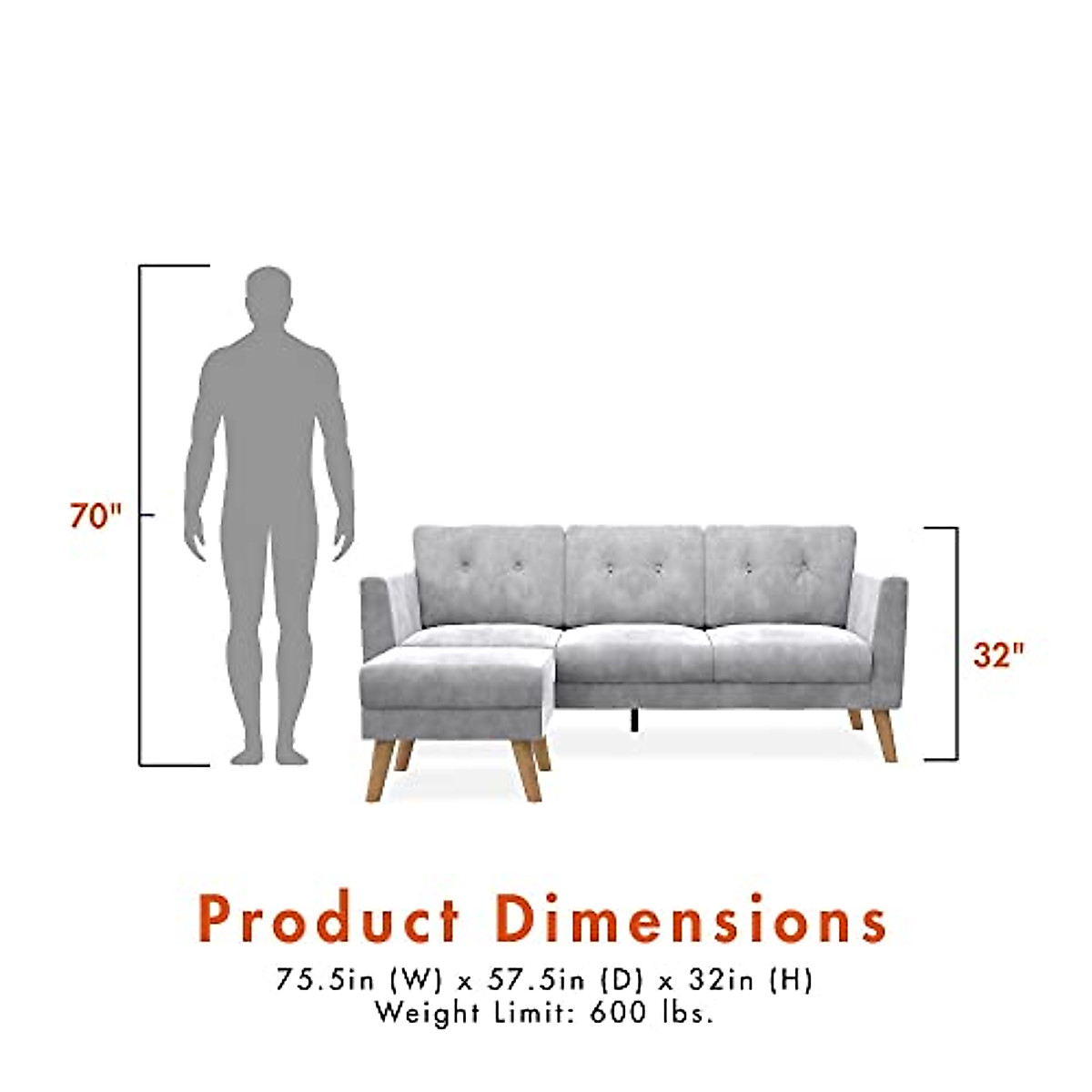 CosmoLiving by Cosmopolitan Gloria Upholstered Sofa, Light Gray