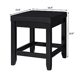 Iwell Large Vanity Stool with Solid Wood Legs, Capacity 330lb, Vanity Bench, Vanity Chair, Dressing Stool for Bedroom, Bathroom, Piano Seat, Black