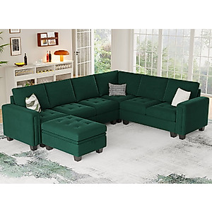 Belffin Velvet Modular Sectional Sofa with Storage Ottoman 6 Seater L Shaped Sectional Modular Sofa Couch with Reversible Chaise Convertible Corner Sectional Couch Green,