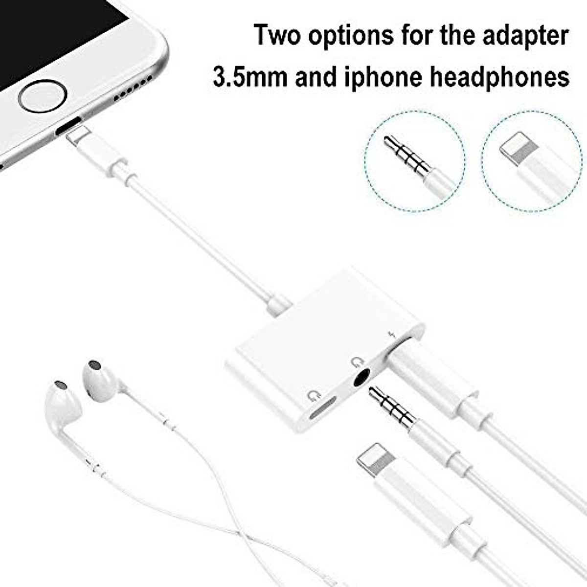 Real-EL, Lightning to Headphone Adapter 3.5mm Jack Headphone Adapter 3 in 1 Earphone and Charging Splitter for iPhone 1211SEXSXRX87 and iPad