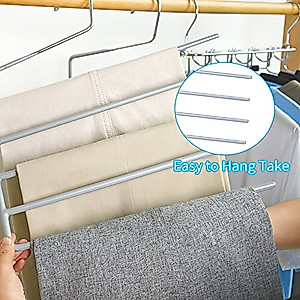 Nature Smile 4 Pack Heavy Duty Multi Layers Metal Pant Slack Hangers,Non-Slip 5-Tier Open-Ended Pants Hanger Closet Storage Organizer for Garden Flags Trousers Jeans Scarf(Silvery Grey Color