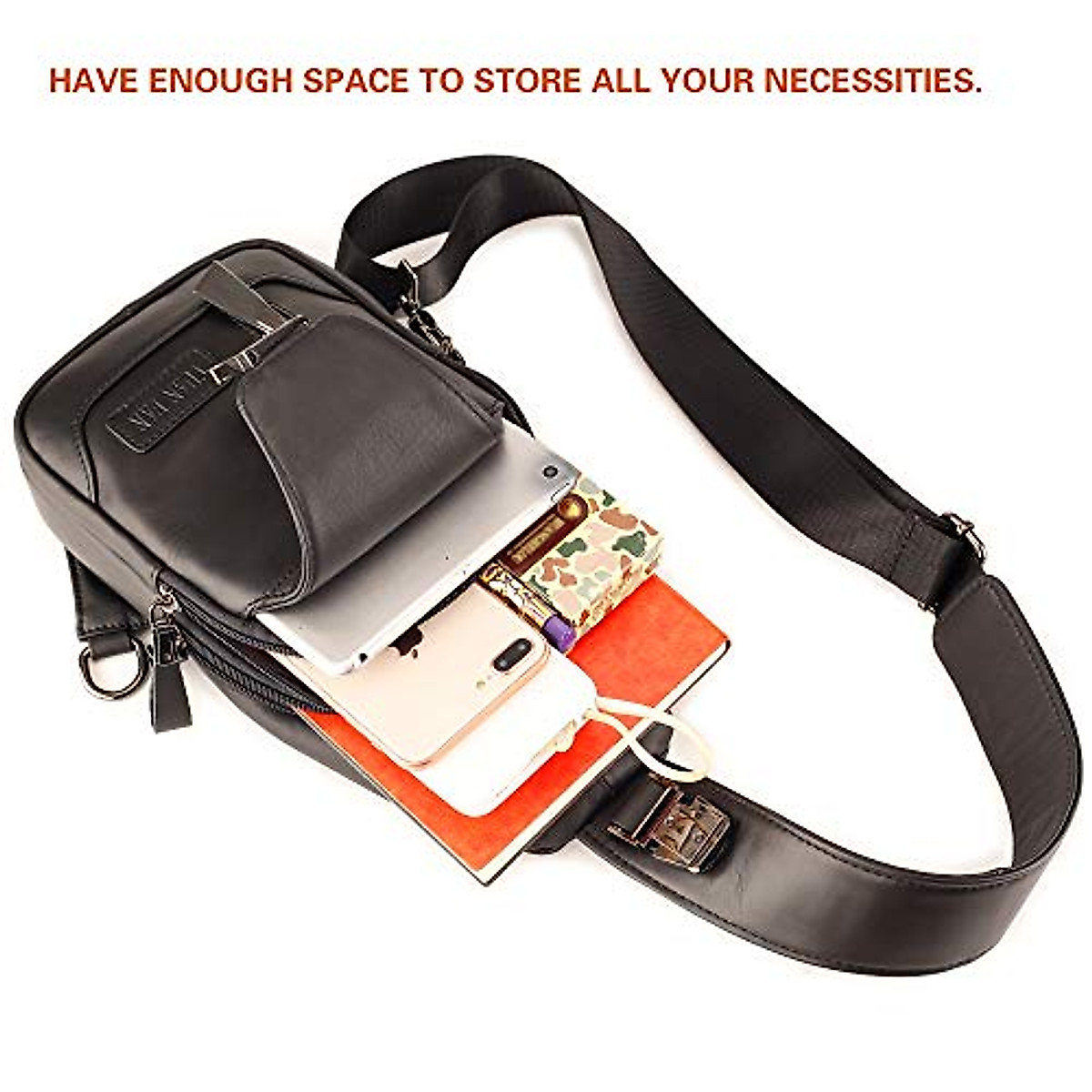 YUAN FAN Small Leather Sling Bag for Men,Travel Chest Crossbody Shoulder Outdoor Sports Backpack