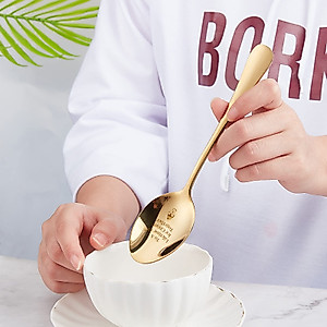 GLOBLELAND 2Pcs To A Lifetime of Ice Cream Together Spoon with Gift Box Golden Engraved Stainless Steel Table Spoons for Friends Families Festival Christmas Birthday Wedding,7.2''