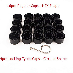 Saihisday Set of 20 Wheel Bolt Lug Nut Cover Cap with Removal Tool Dismantle Replacement for Wheel 1K0 601 173