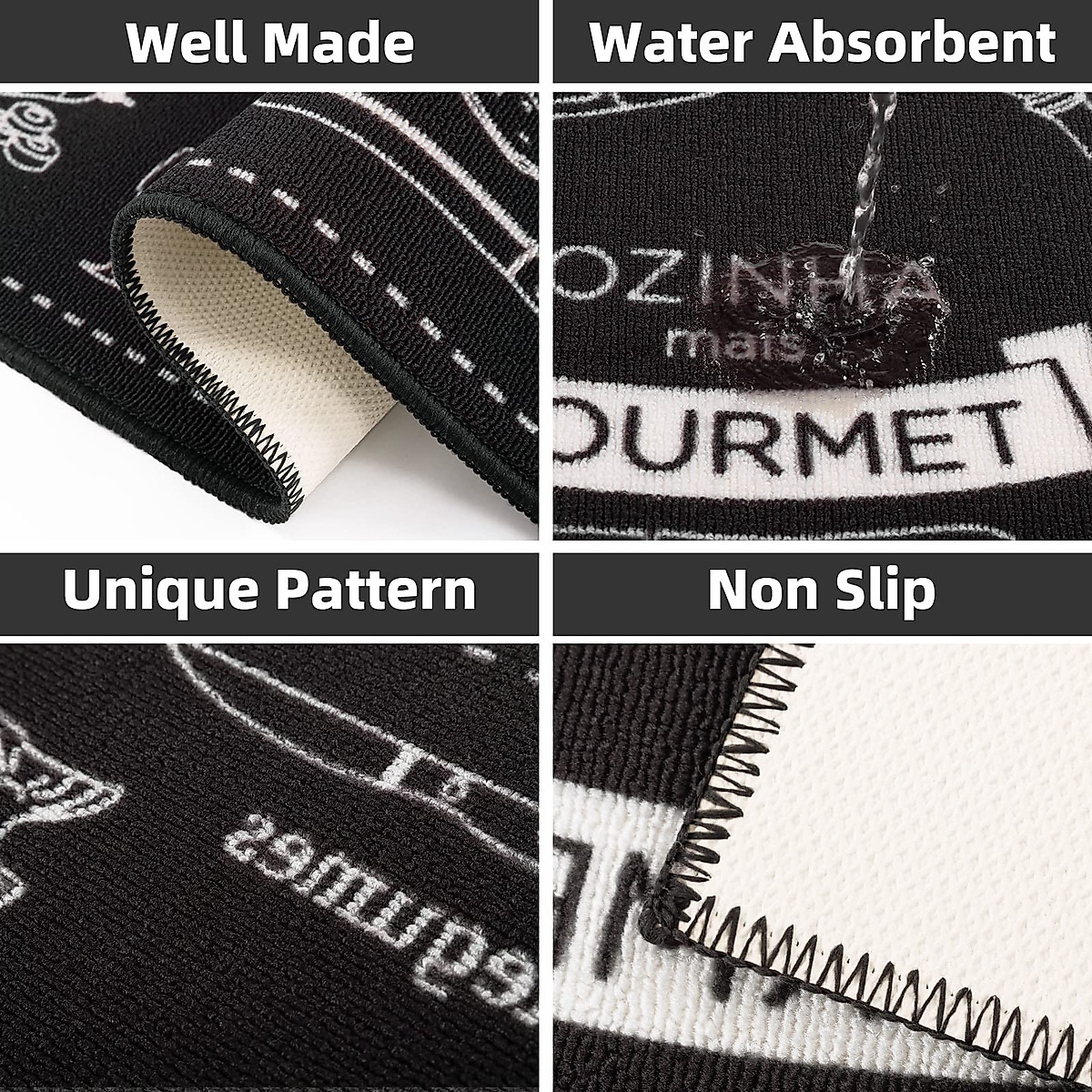 Carvapet 2 Piece Non-Slip Kitchen Mat Rubber Backing Doormat Runner Rug Set, Cozinha Design (Navy Blue 15"x47"+15"x23")