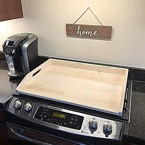 Boxwood and Mum Handmade Wood Serving Tray, Stove Top Cover works as TV Tray, Rolling Tray, Bed Tray, Oven Tray or Food Tray, Natural Unfinished Pine Wood Tray Serving Board, Amish Made in USA