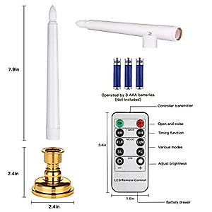 JOSU LED Window Candles, Christmas Flameless Window Candle Lights with Timer Battery Operated, 4 3D Wick Light Window Candle+4 Removable Gold Candle Holders+Remote, for Decor &Festival Celebration