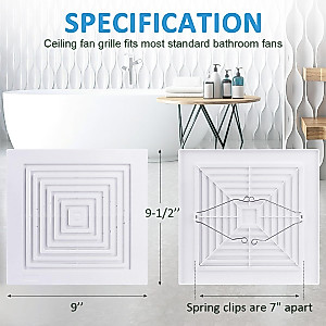 BP46 BP90 Bathroom Ceiling Fan Grille with Springs Replacement Parts for Square Ceiling or Wall-Mount Exhaust Fan Fits Models 663 670 671 675 688 689 Ventilation Fan -Plastic Cover White