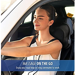 Zyllion Shiatsu Back and Neck Massager - 3D Kneading Deep Tissue Massage Pillow with Heat for Muscle Pain Relief, Chairs and Cars (Wired Connection; NOT Cordless) - Black (ZMA-13-BK)