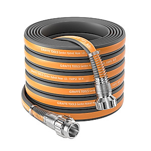 Giraffe Tools Garden Hose 25FT, 5/8"Heavy Duty Lay Flat Water Hose, No Kink, Flexible, Leakroof Gardening Hose with Male to Female Fitting, Lightweight Hybrid Hose Pipe for Garden & Yard