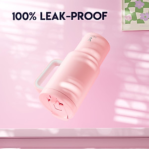 Meoky 32 oz Tumbler with Handle and Flip Straw, 100% Leakproof Tumbler with Lid and Straw, Stainless Steel Insulated Cup, Cupholder Friendly, Keeps Cold for 24 Hours (Blush)