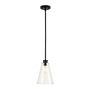Globe Electric 61258 Gizele 1-Light Pendant Lighting, Matte Black, Seeded Glass Shade, 60W Vintage Edison Incandescent Bulb Included
