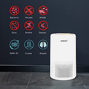 Air Purifiers for Home and Bedroom by AROVEC - True HEPA Air Filter to Eliminate Allergens, Asthma, Smoke, Odours, Pet Smell, Pollen, Mould, Dust, Sleep Mode, Timer, Aropure-200 (White)