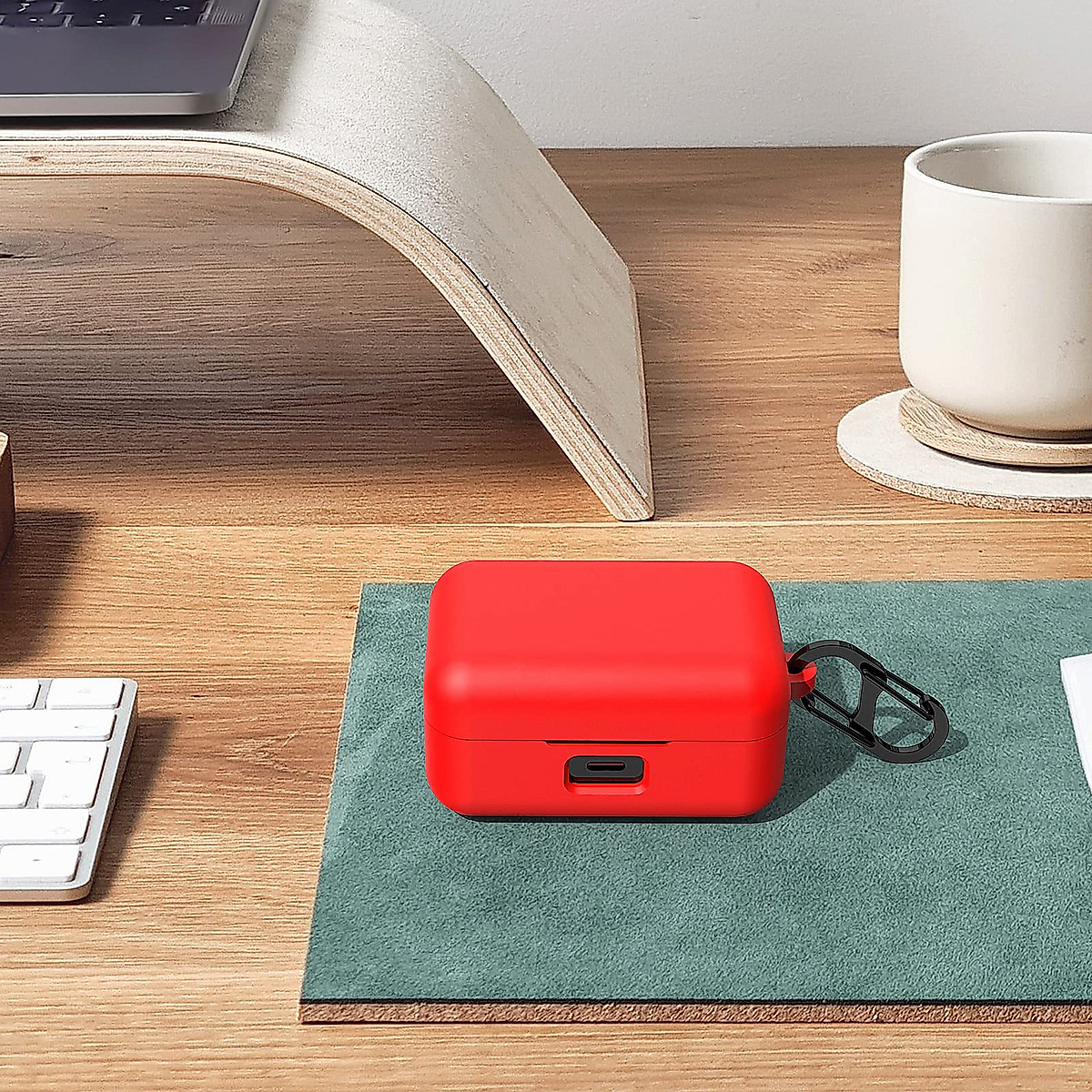 Geekria Silicone Case Cover Compatible with Sennheiser Momentum True Wireless 3 Earbuds, Earphones Skin Cover, Protective Carrying Case with Keychain Hook, Charging Port Accessible (Red)