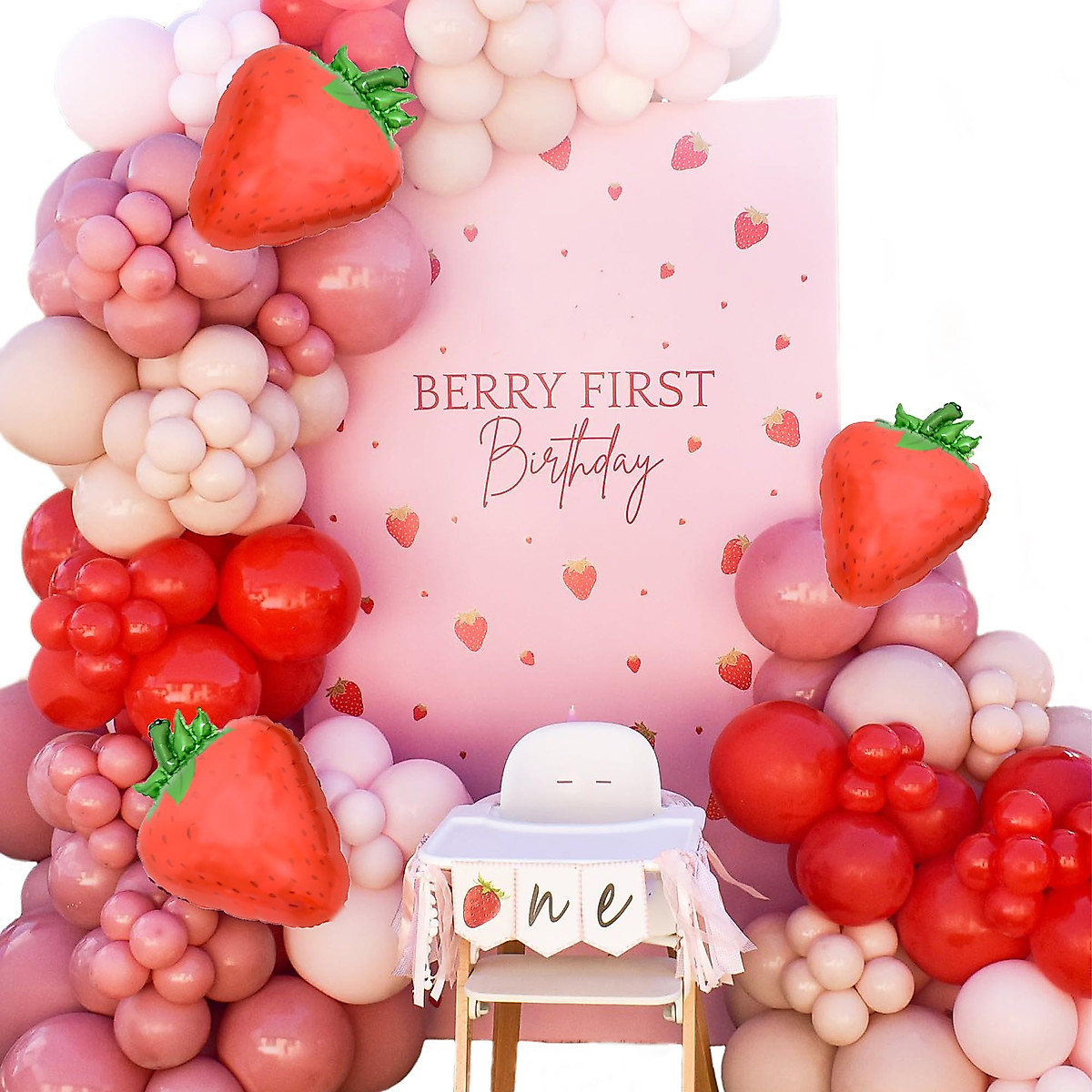 167Pcs Strawberry Balloon Garland Arch Kit with Red and Different Pink Balloons Strawberry Foil Balloons for Girl Baby Shower Sweet 1st Birthday Party Supplies