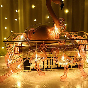 DomeStar 10Ft Pink Flamingo Lights, LED Flamingo String Lights Battery Operated Fairy Lights Outdoor Tropical Hawaiian Luau Party Wedding Birthday Decor
