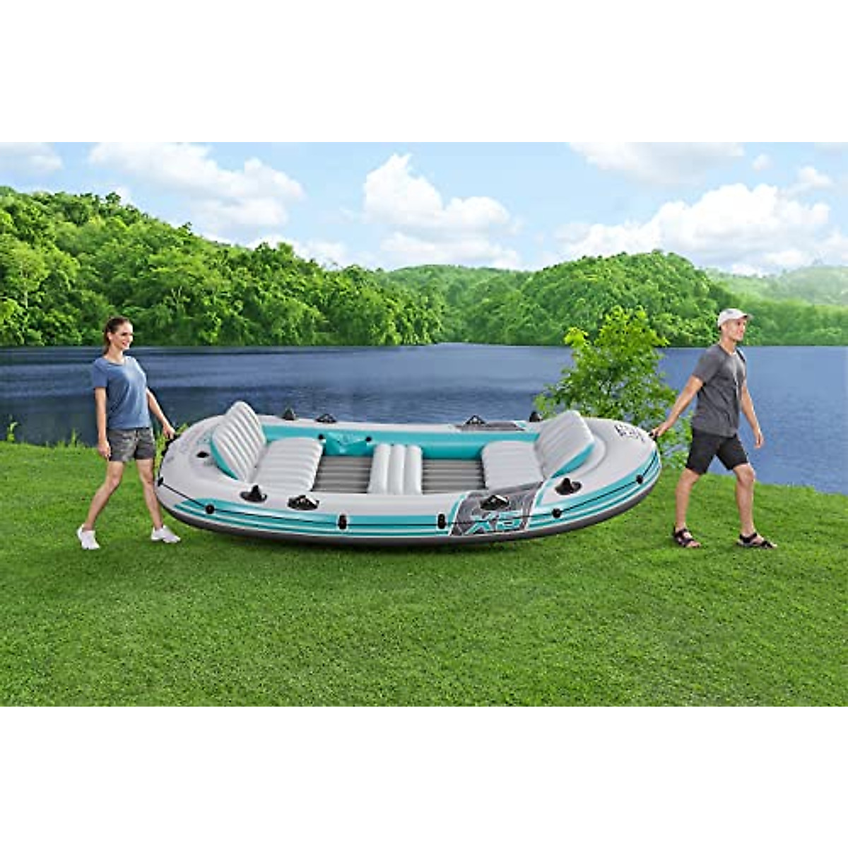 Bestway Hydro-Force Adventure Elite X5 Inflatable 5 Person Water Raft Outdoor Floating Boat Set | Includes Inflatable Boat, Aluminum Oars, Hand-Pump, Carry Bag and Gear Pouch