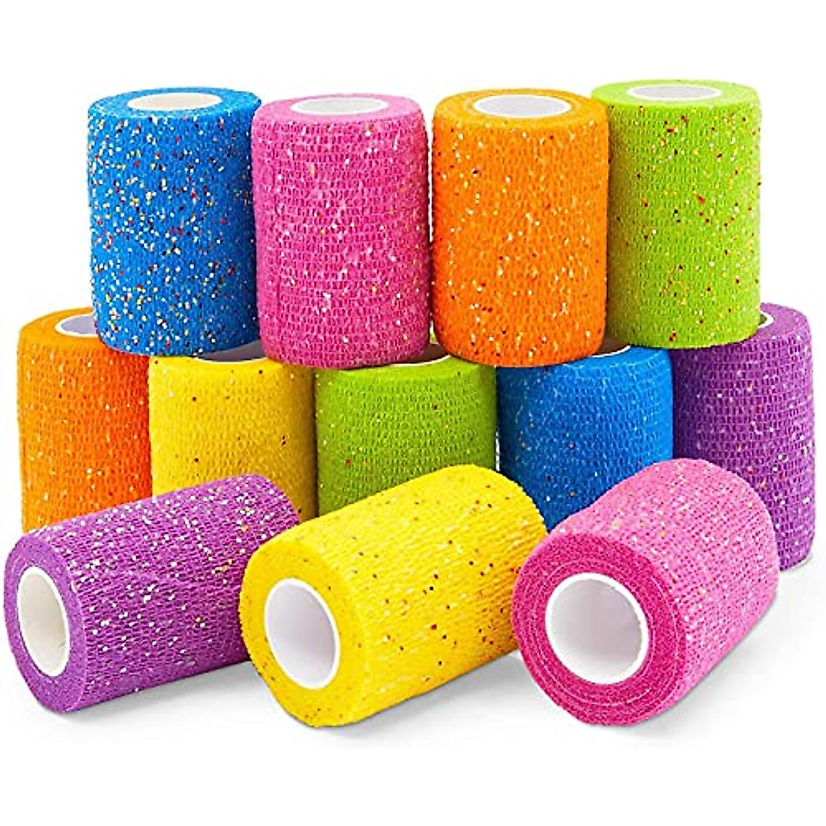 Self Adhesive Wrap, Glitter Cohesive Vet Tape for Pets (3x180 in, 12 Pack)