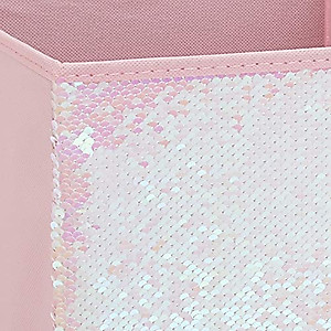 ELUCHANG Sequin Cube Storage Bins Organizer Container Foldable Fabric Closet Organizer Boxes Baskets for Shelves,Toys,Bedroom(4PCS,Pink)
